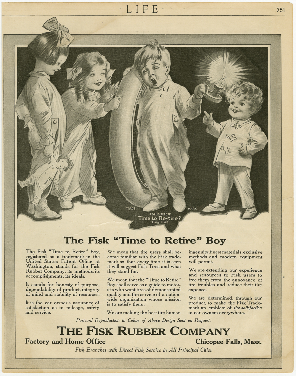 Fisk Tire Company Print Ad - The Fisk "Time to Retire" Boy · Chicopee ...