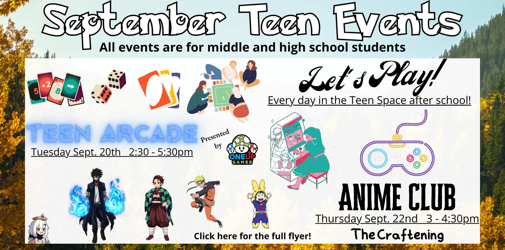 Sept ’22 Teen Events – Chicopee Public Library Teenspot