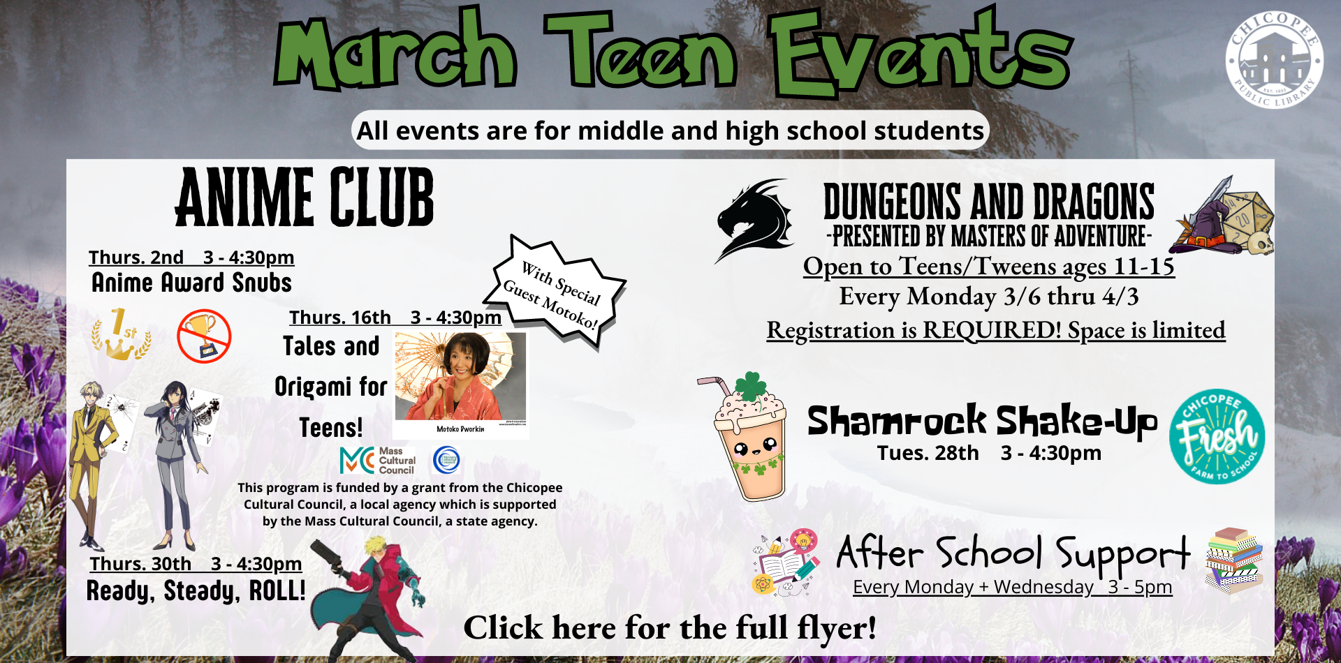March ’23 Teen Events – Chicopee Public Library Teenspot